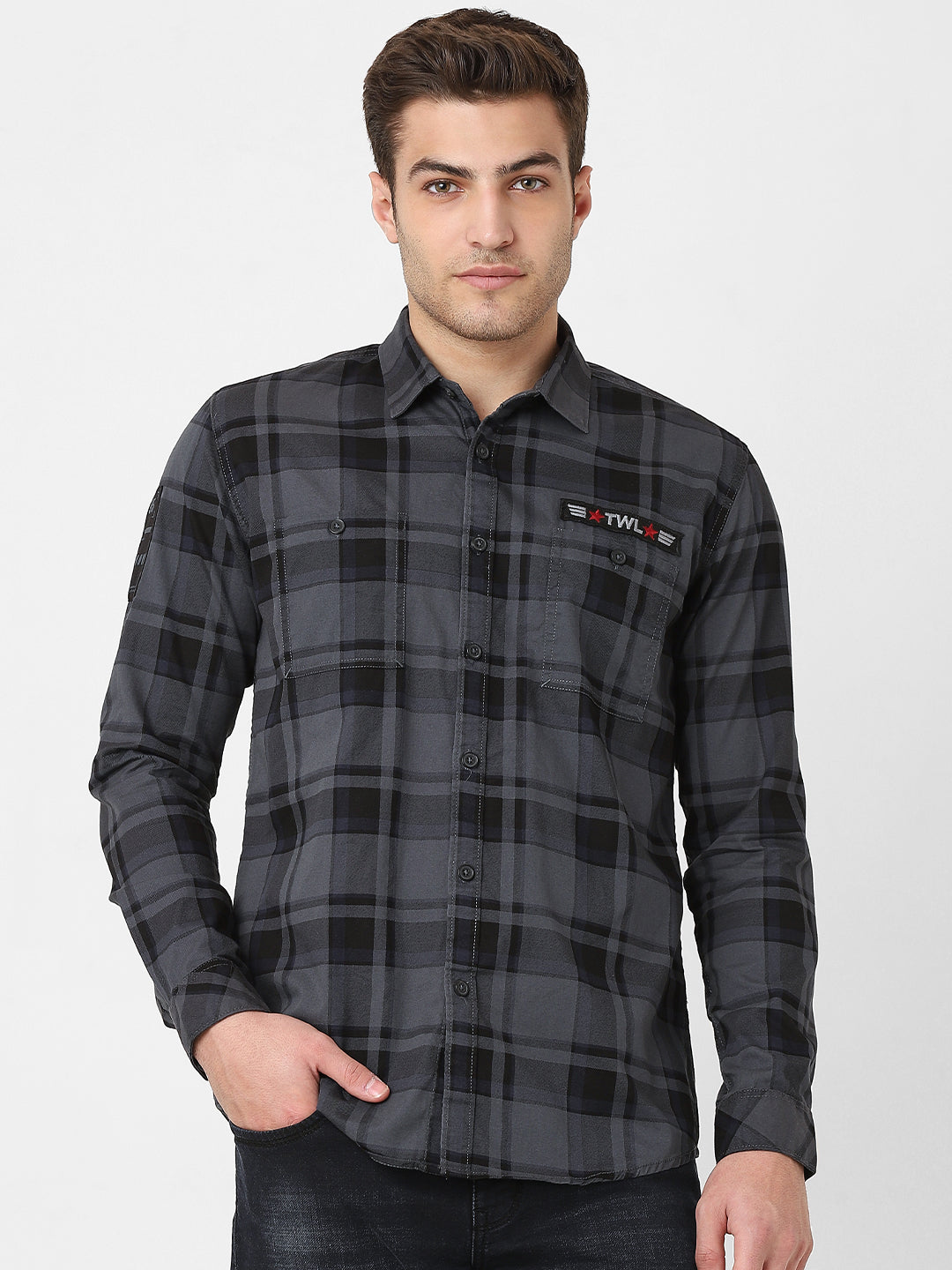 Buy Mens Dark Grey Checked Shirt from Twills – TwillsIndia