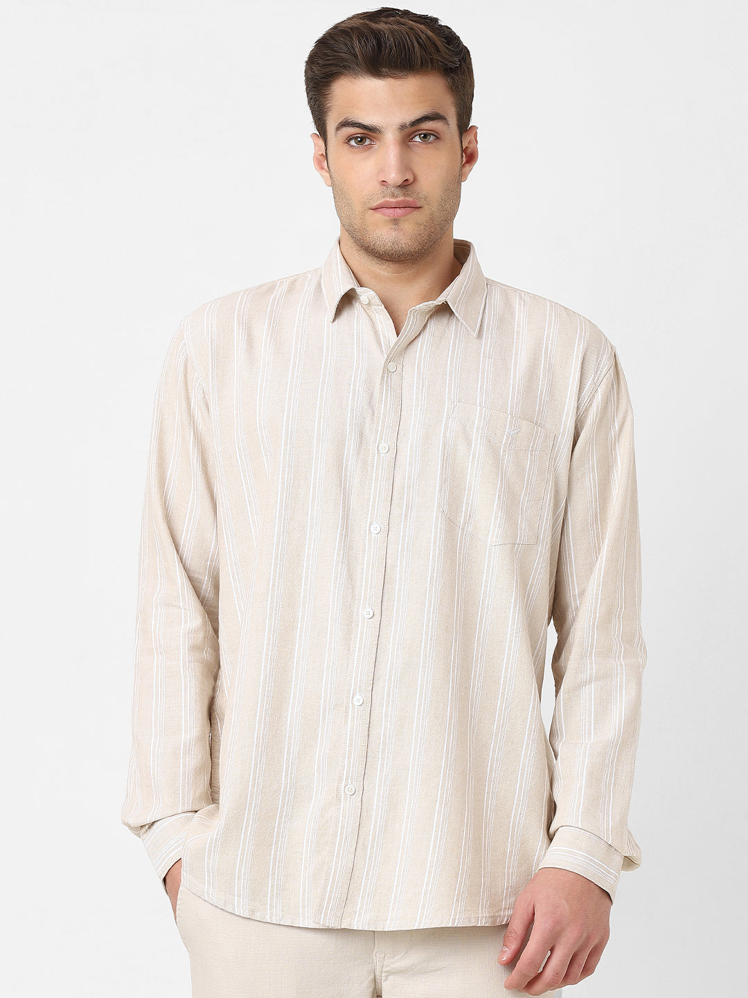 Buy Mens Beige Stripe Casual Shirt from Twills – TwillsIndia